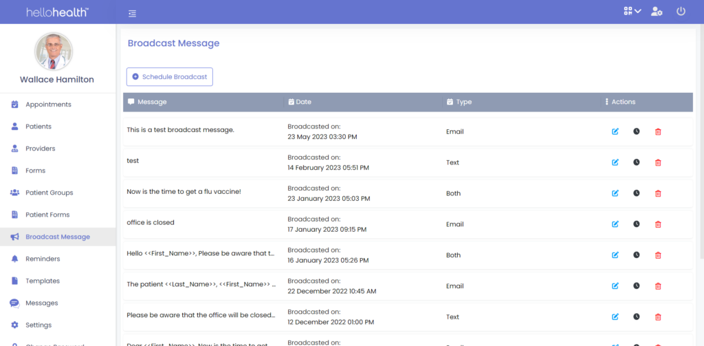 How to create a HelloHealth Broadcast Message